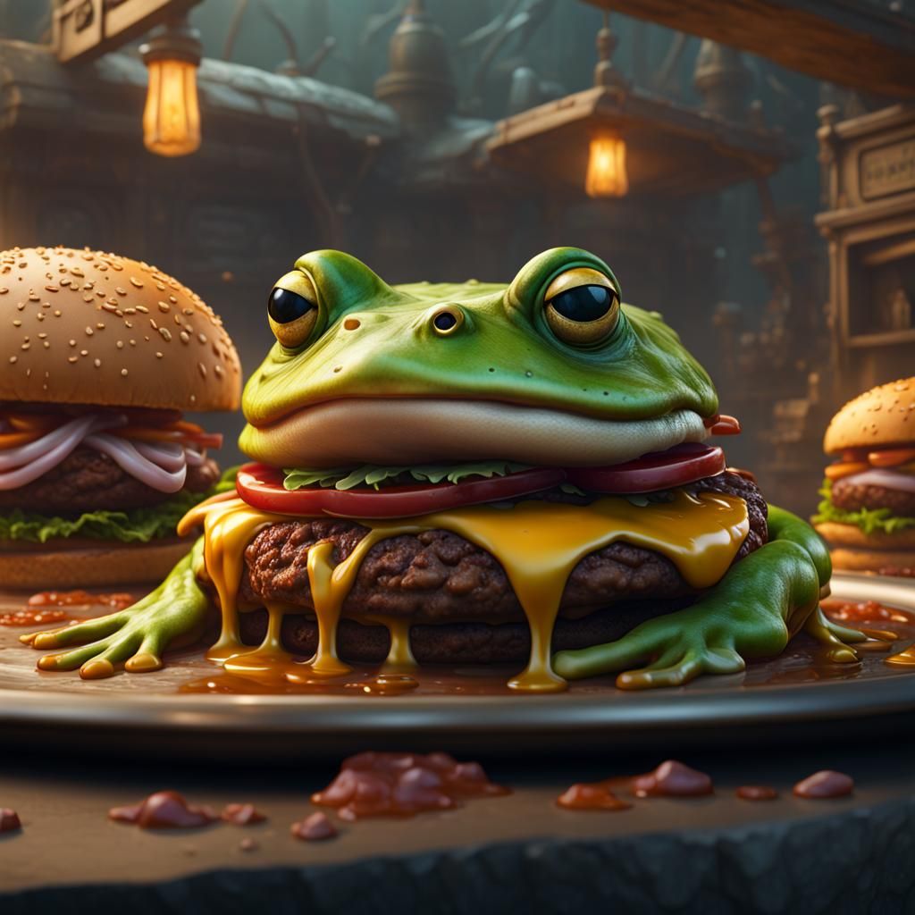 bull frog in a burger - AI Generated Artwork - NightCafe Creator
