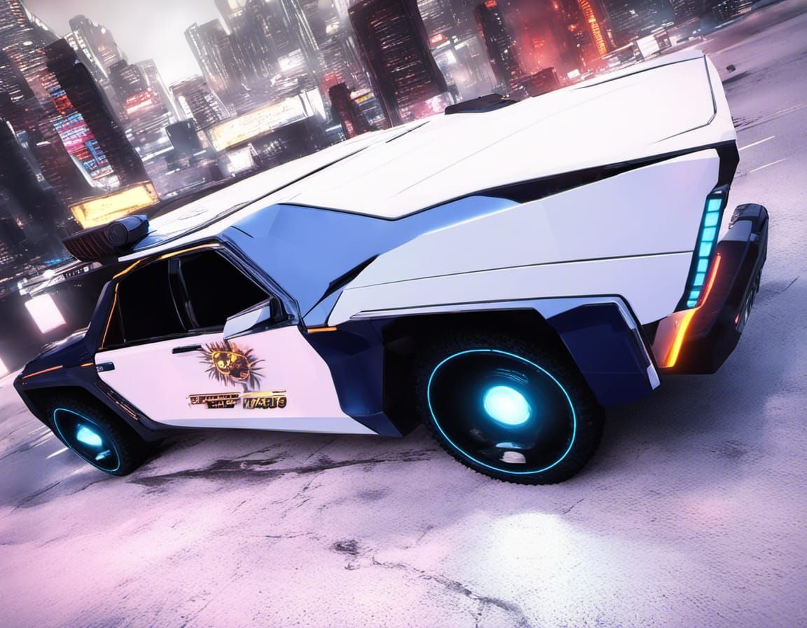 Patrol car with a cyborg cop, night, cyberpunk 2099 blade runner 2049 ...