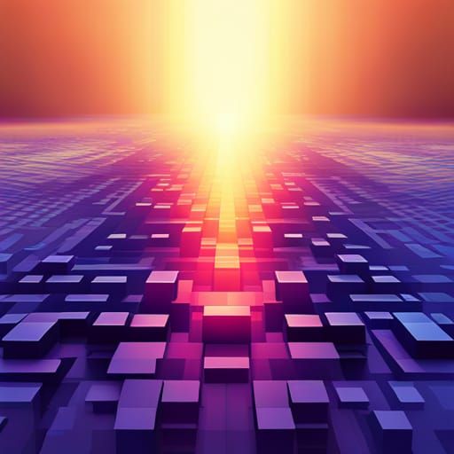 Pixelated image of abstrac composition with squares in perfect line ...