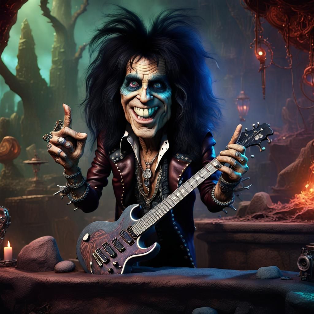 Alice Cooper as a rock n roll troll detailed matte painting, deep color, fantastical, intricate ...