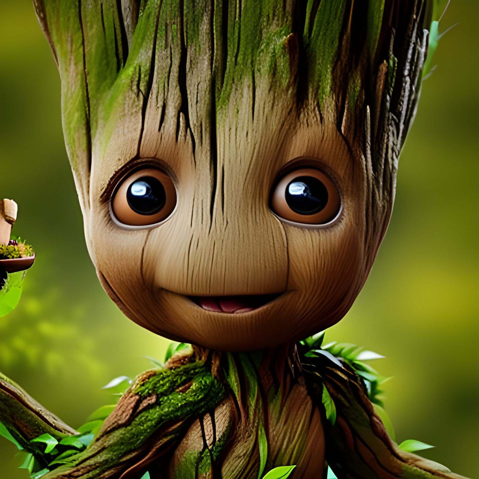 an adorable chibi groot, gorgeous eyes, sparks, Michael Kaluta ...