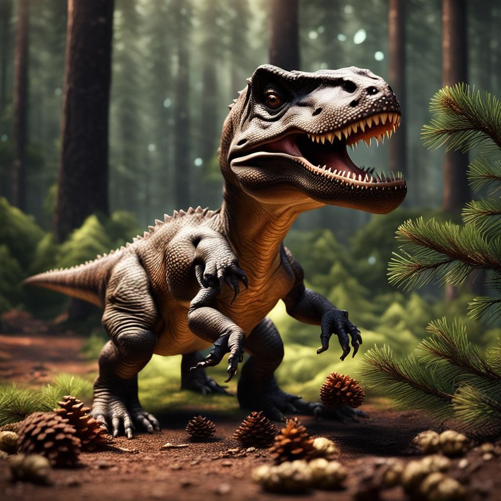 Baby T-Rex playing in the forest - AI Generated Artwork - NightCafe Creator