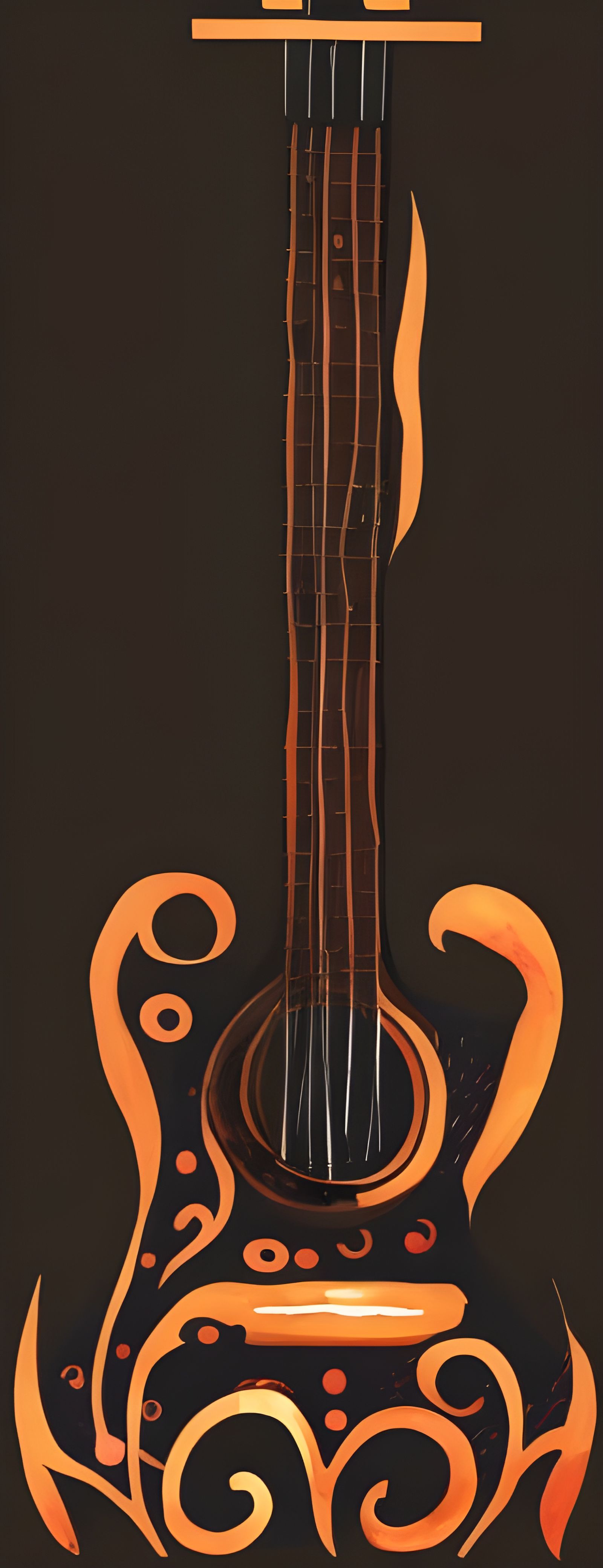 An ancient guitar sits in a forest, covered in vines that are ...