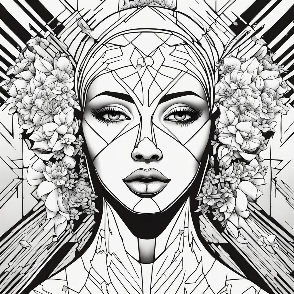 line art,no color , no boarders, coloring page set up , melanin,floral ...