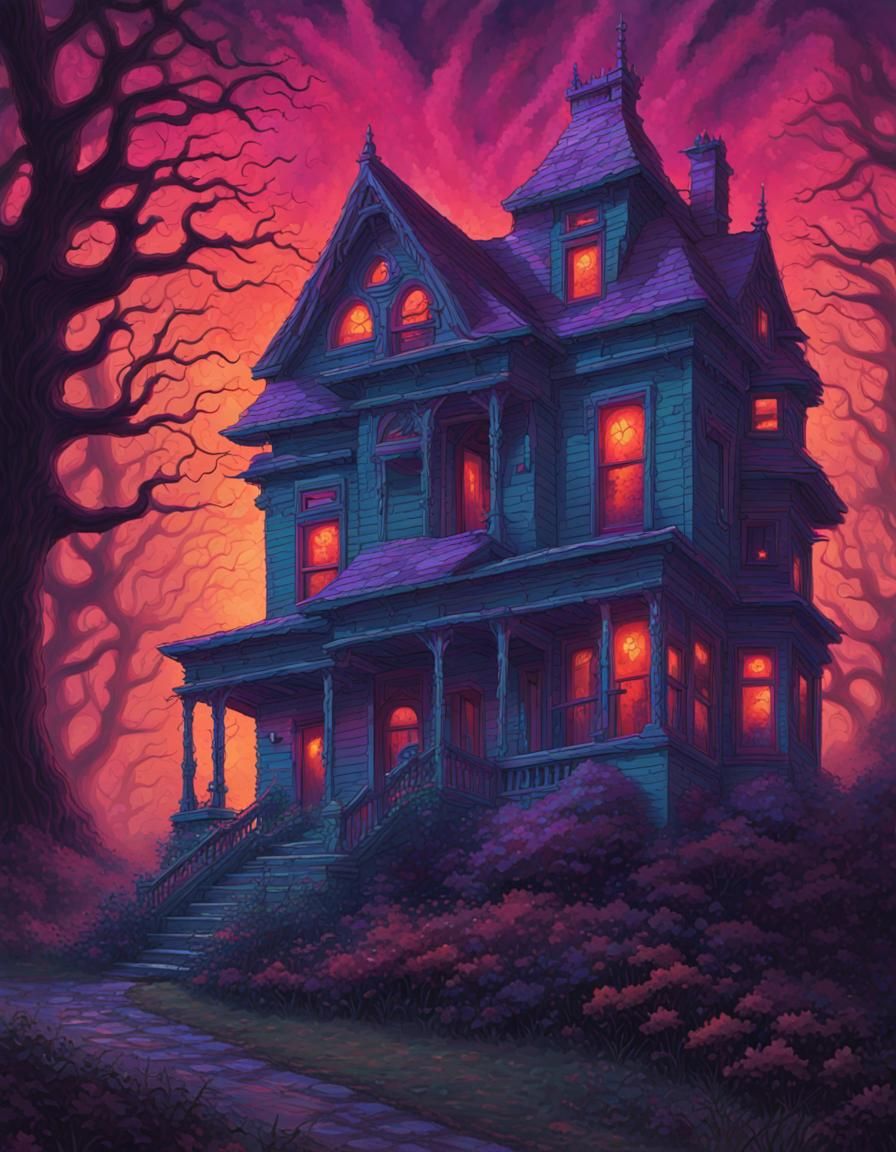 Classic ghost house drawn in psychedelic art style sinister by Greg ...