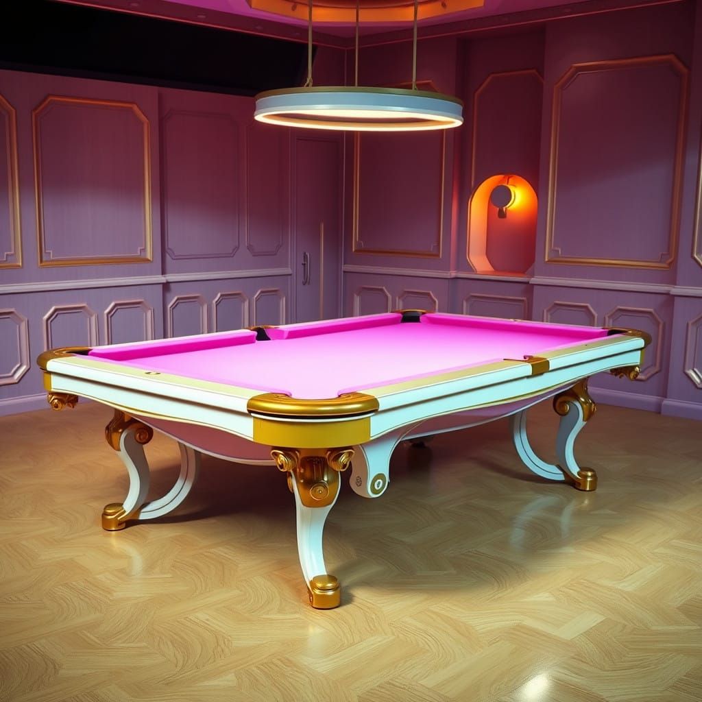 Pink Pool Table - Elegant Futuristic Pool Table with Pink Fe...