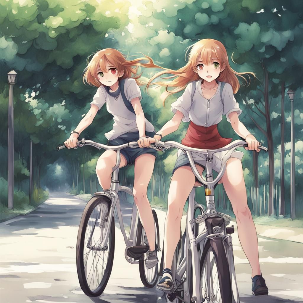 girls riding bike - AI Generated Artwork - NightCafe Creator