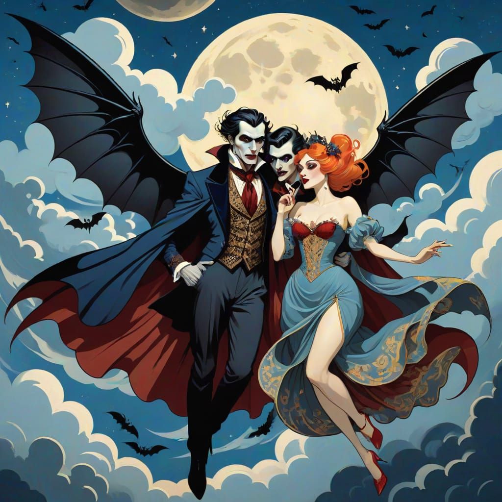 Vampires Soar through the Night Sky in Elegant, Su... - AI Art