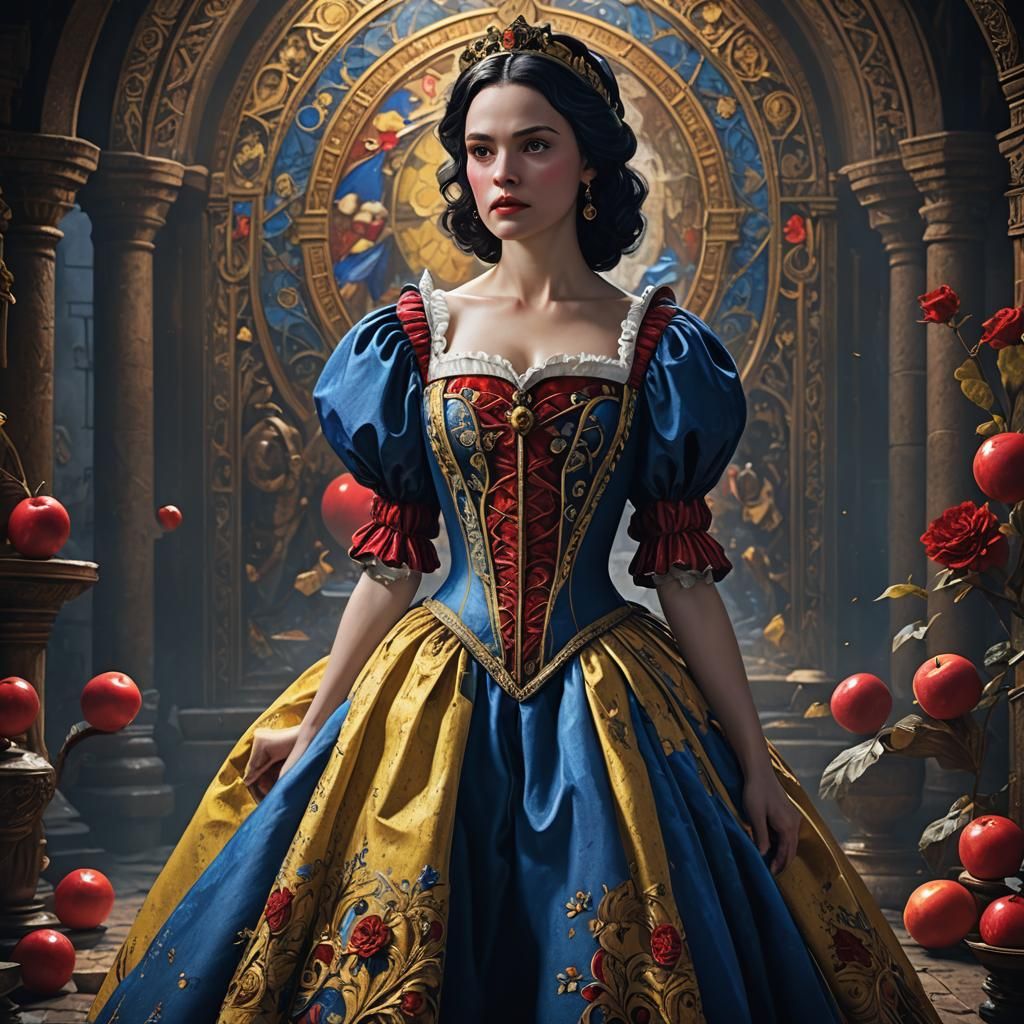 Rachel Zeigler as Snow White in a 16th-century Blue, red and Yellow ...