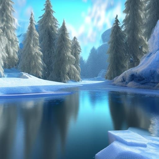 blue reflective icy landscapes ,water splash, magnificent detailed shiny puffy 3d crisp, unreal ...