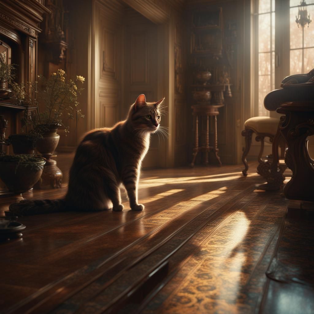 a cat walking in a house - AI Generated Artwork - NightCafe Creator