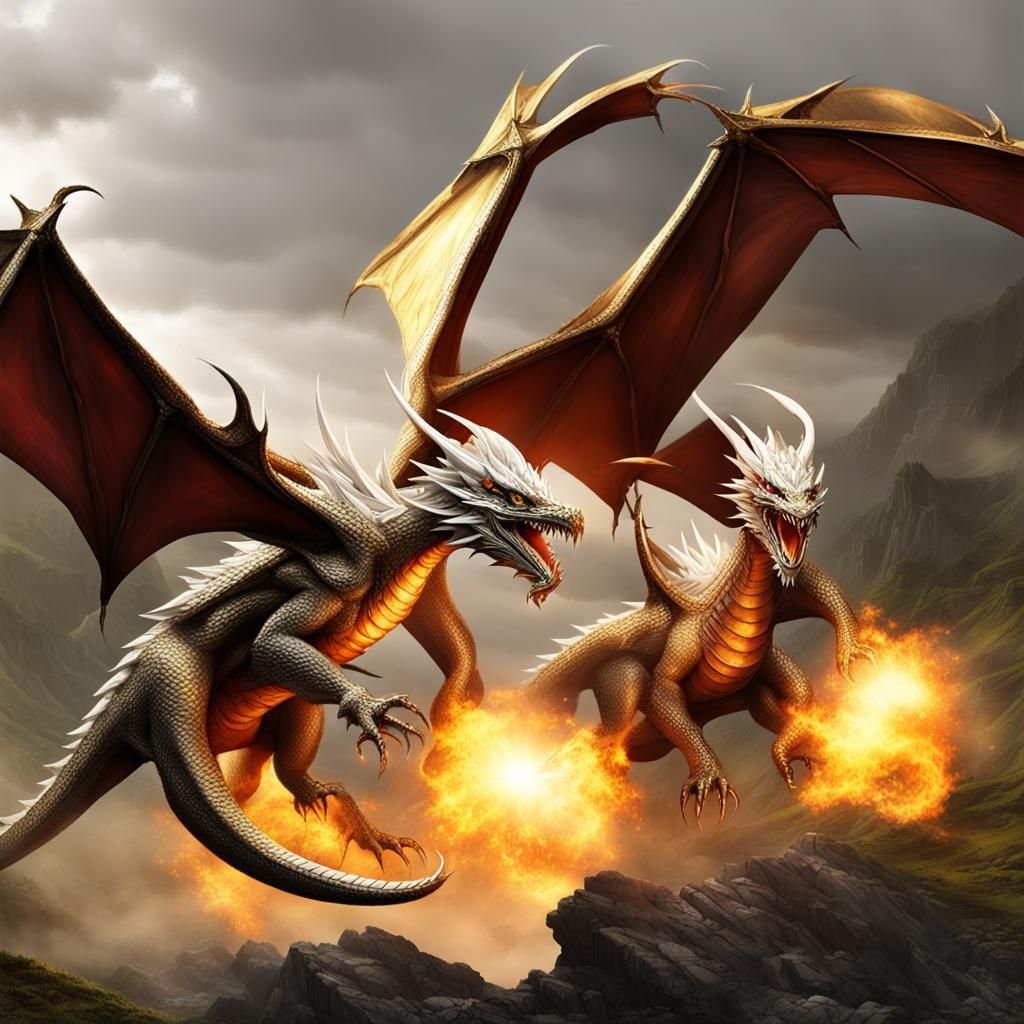 Make 2 huge dragons fighting. Make one pure gold and one Pure Silver ...