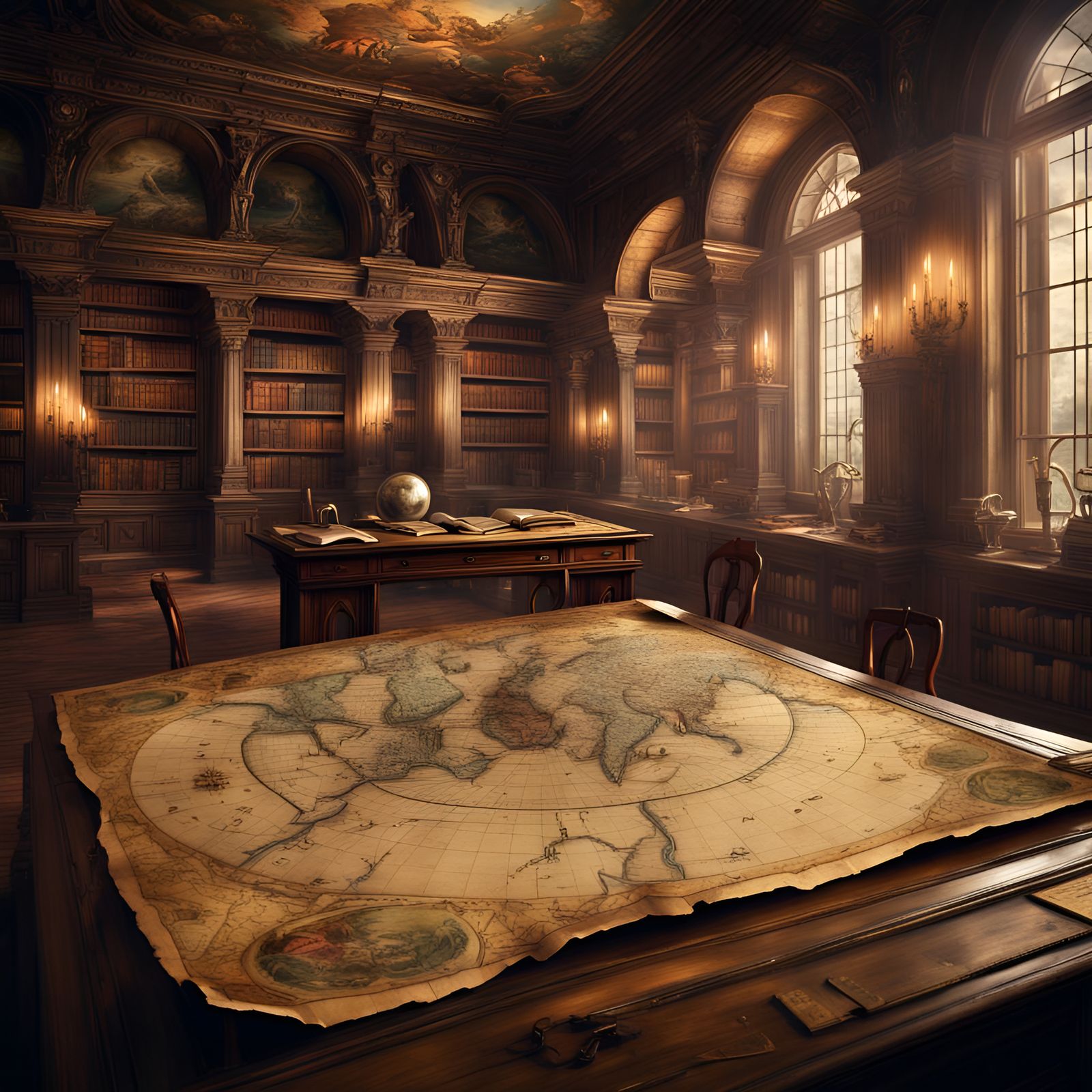Ancient map on an old table... - AI Generated Artwork - NightCafe Creator