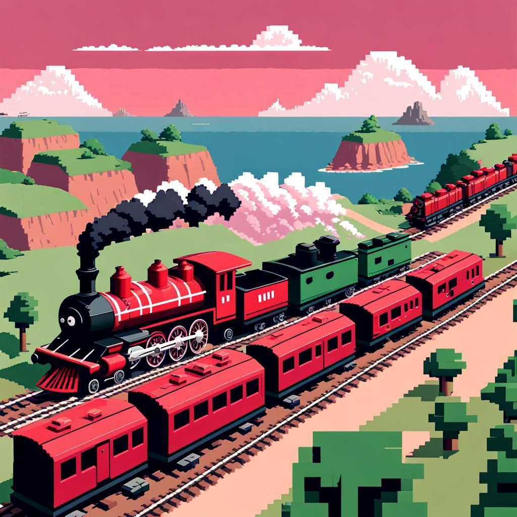 8 bit steam engine shunting it's trains. - AI Generated Artwork ...