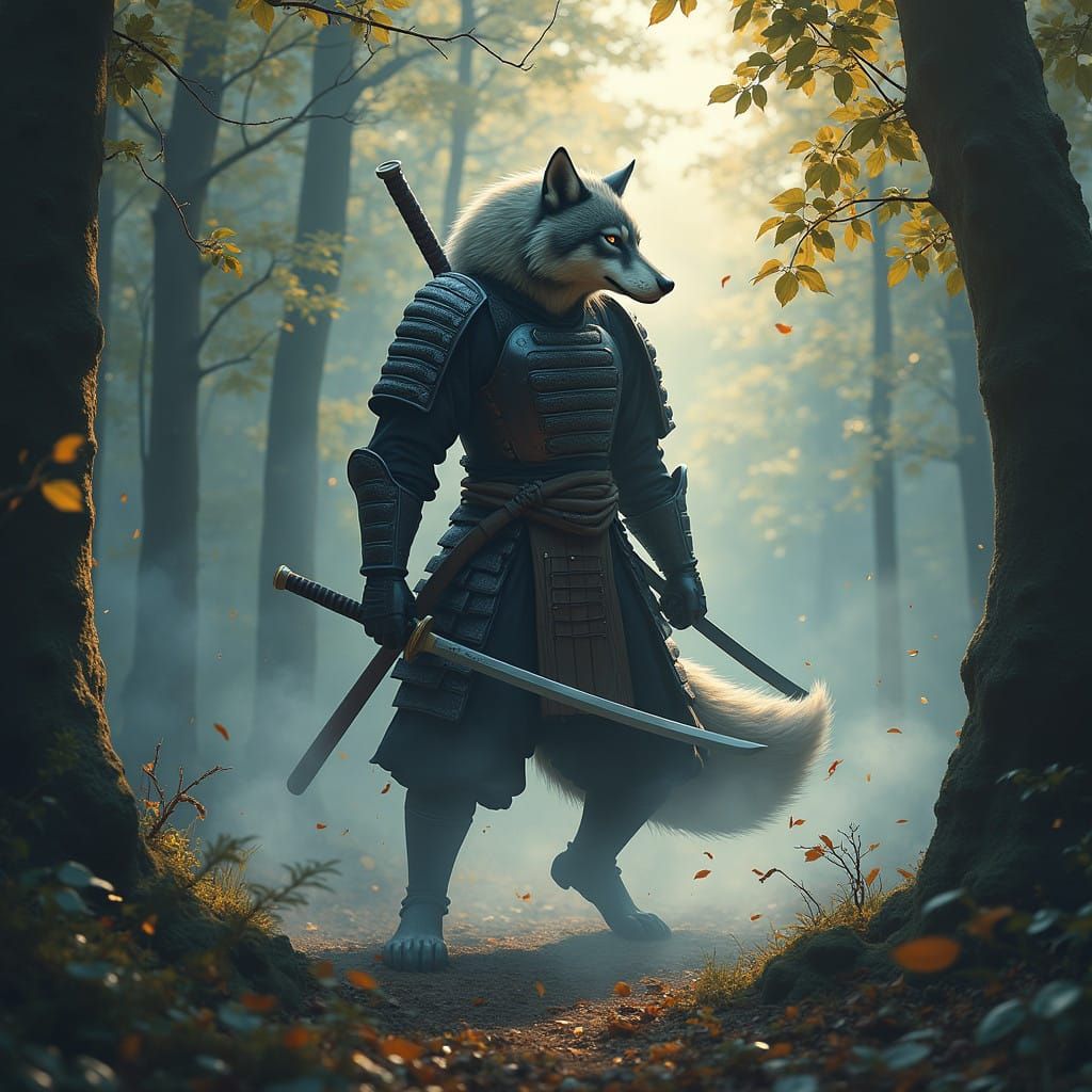 RONIN - Majestic Samurai Wolf Rises in Fantasy Forest Battl...