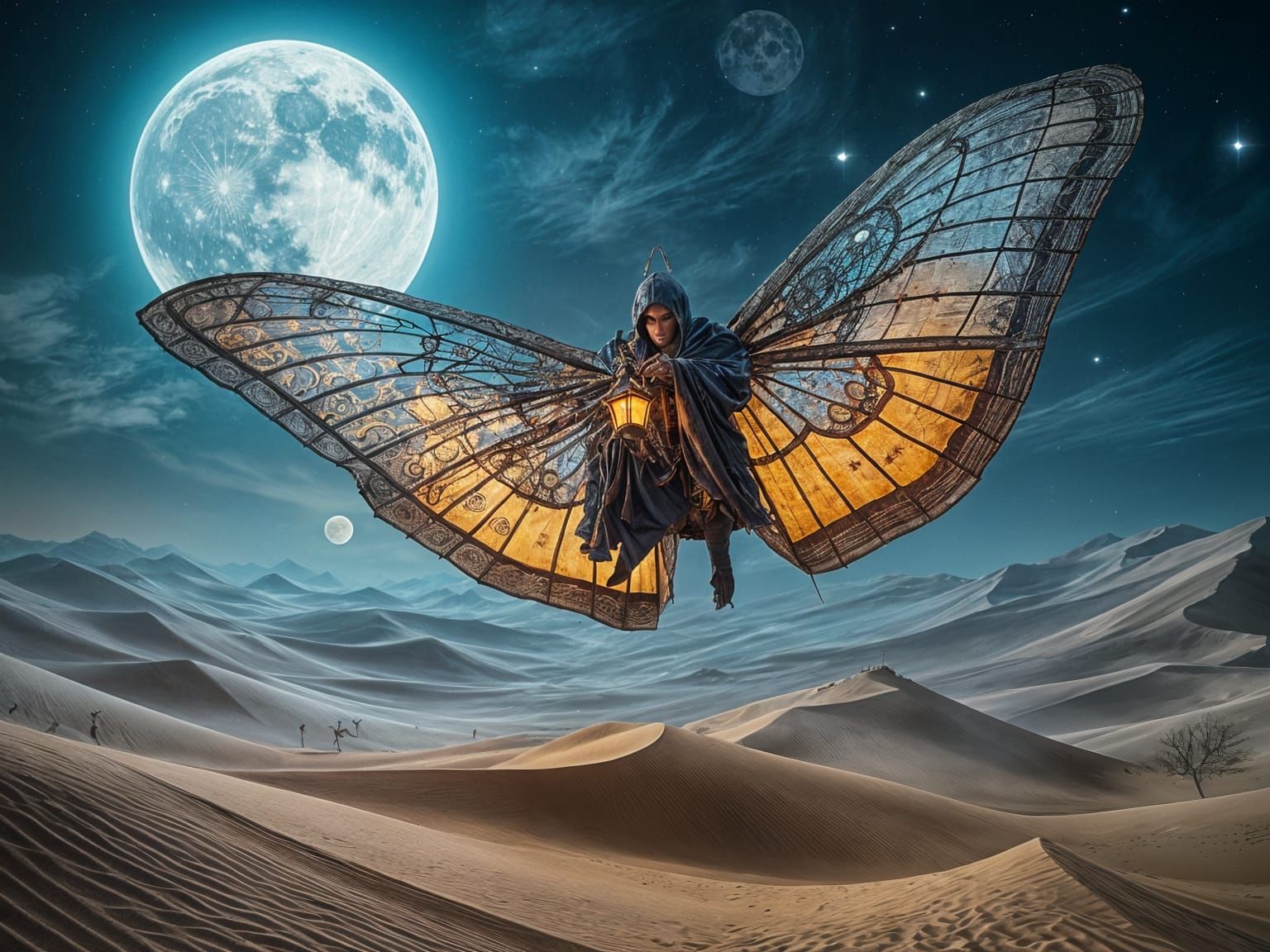 Surrealist Desert Dreamscape with Double Moon and ... - AI Art