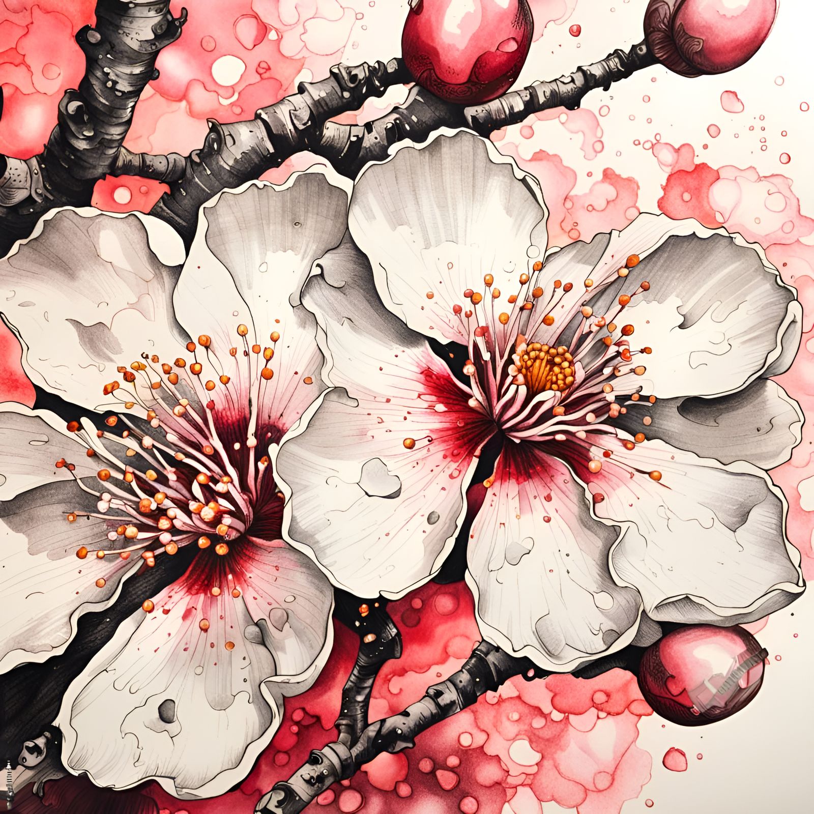 Botanical Ink Sakura - AI Generated Artwork - NightCafe Creator