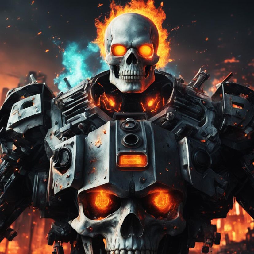 under neon light 8k Flaming Skull Head lots of fire with glowing eyes ...