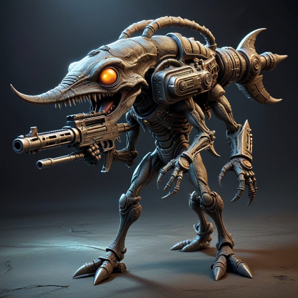 Whimsical Alien Light Gun Creature in Cyberpunk St... - AI Art