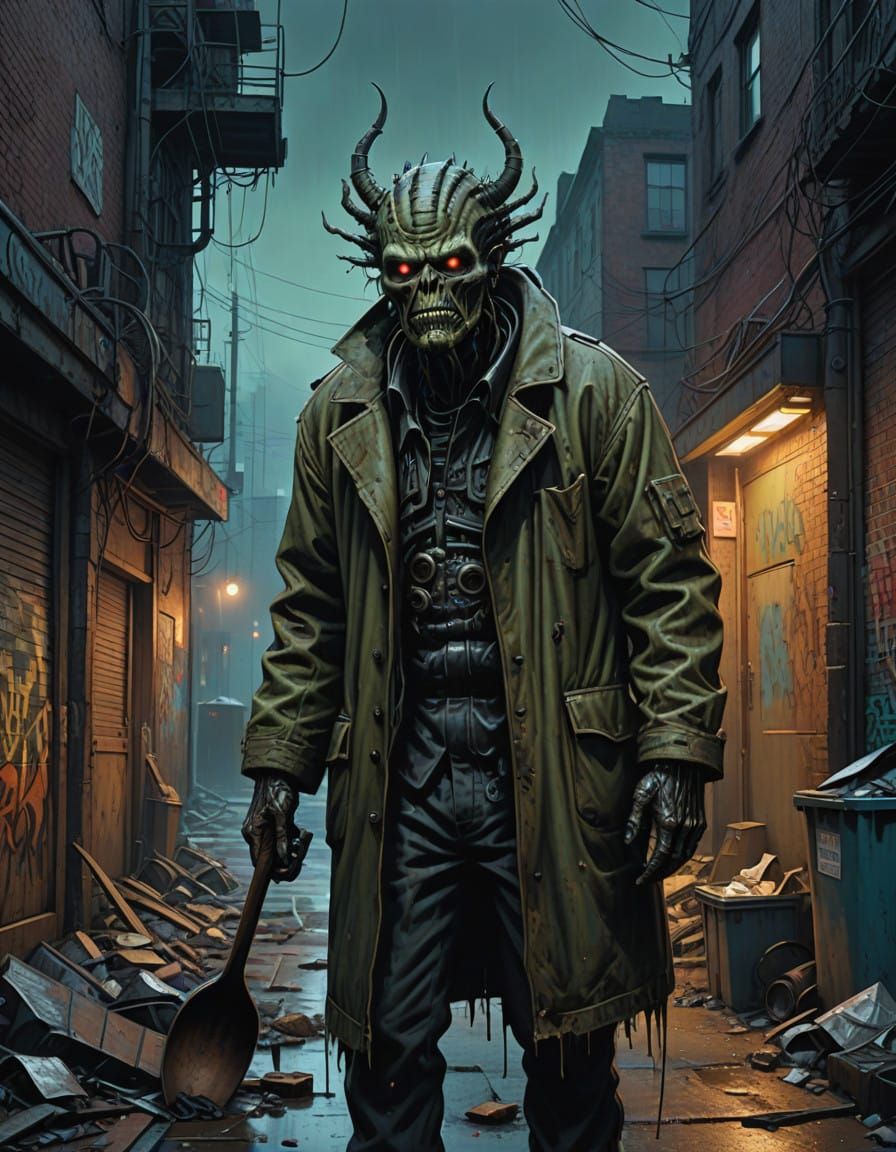 A grotesque man with mismatched limbs