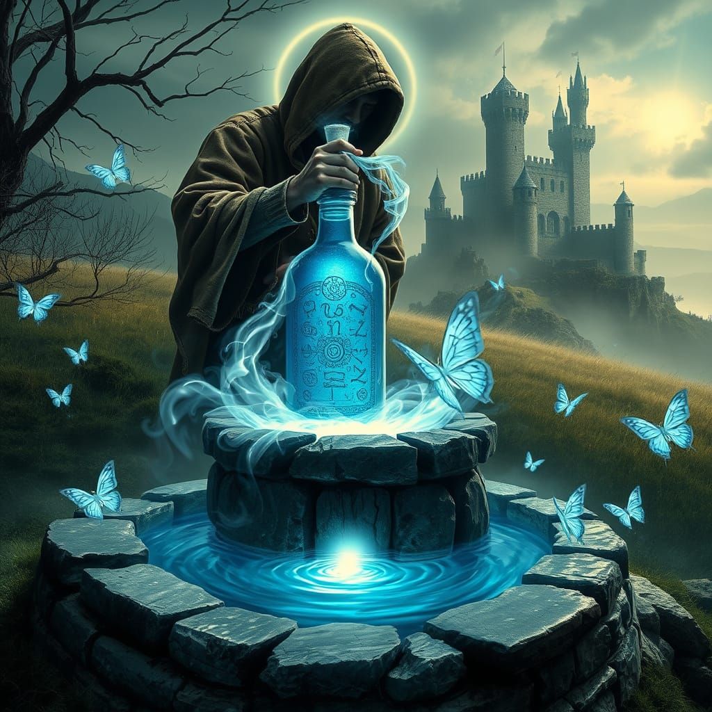 The Wishing Well Potion "A glowing blue potion bottle sits atop the ...