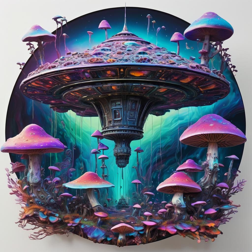 Vimana machine - Surreal Fantasy Machine Amidst Glowing Mush...