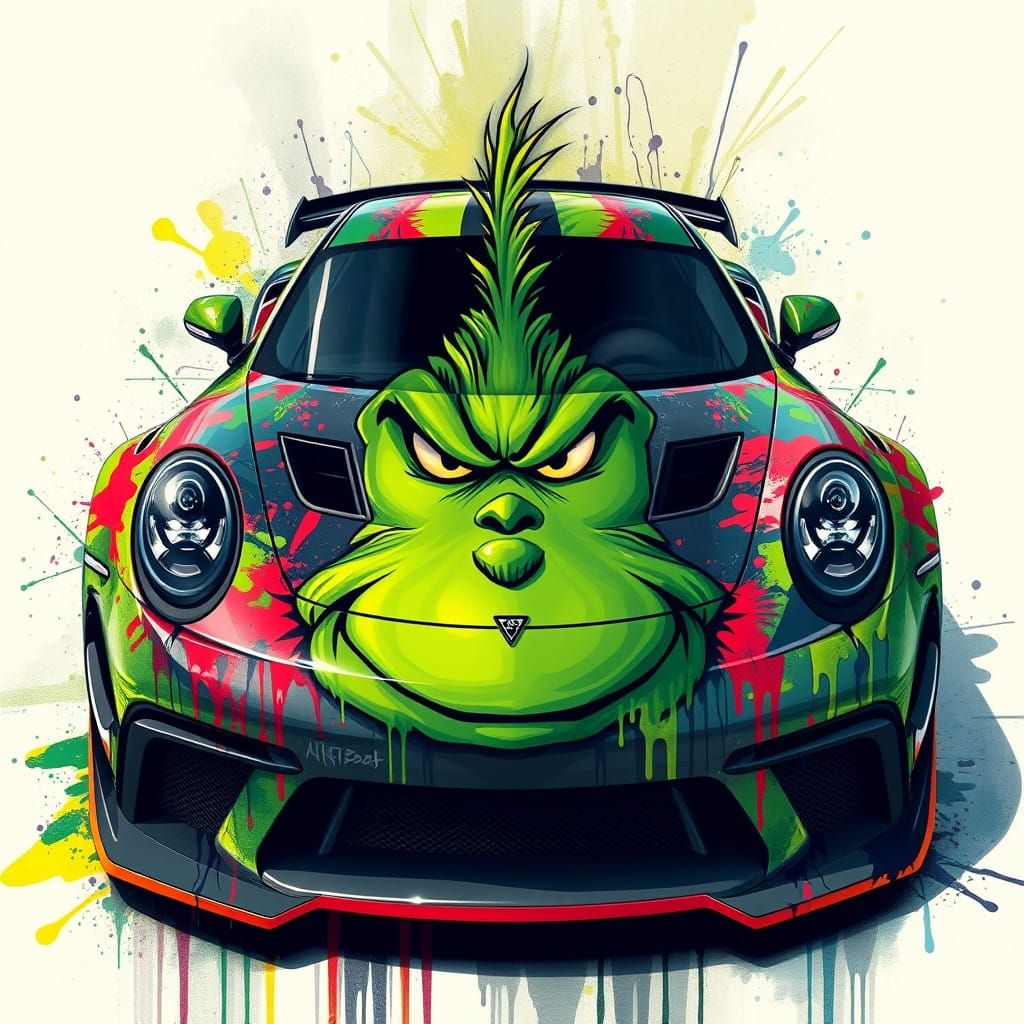 Vibrant Sports Car in Grinch-Inspired Graffiti Art - AI Art