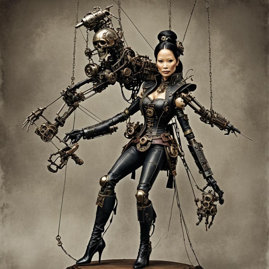 Lucy Liu is an upper class Gigeresque marionette in leather, with ...