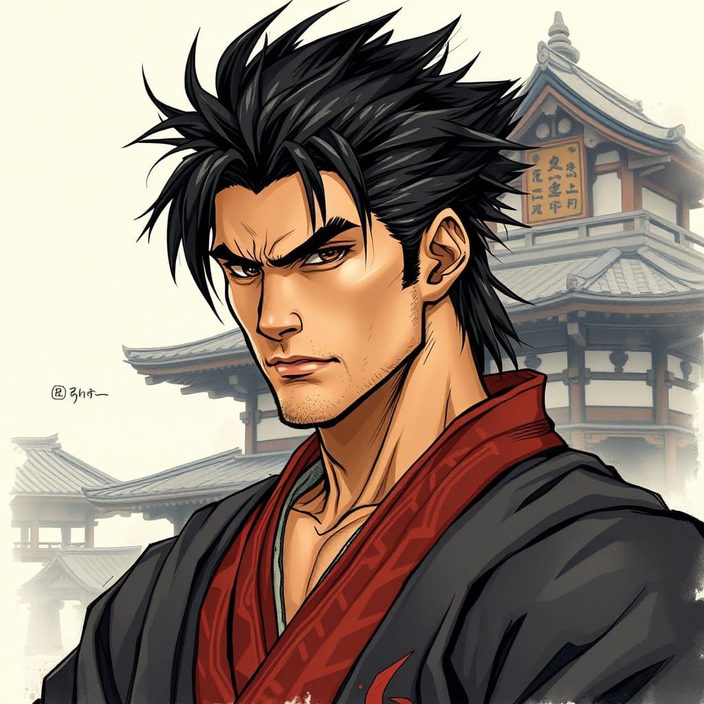 Dashing Rogue Samurai in Elegant Hakama - AI Art