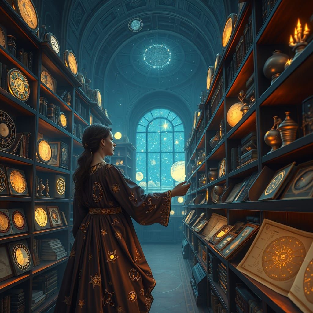 Cosmic Librarian in a Grand, Celestial Library - AI Art