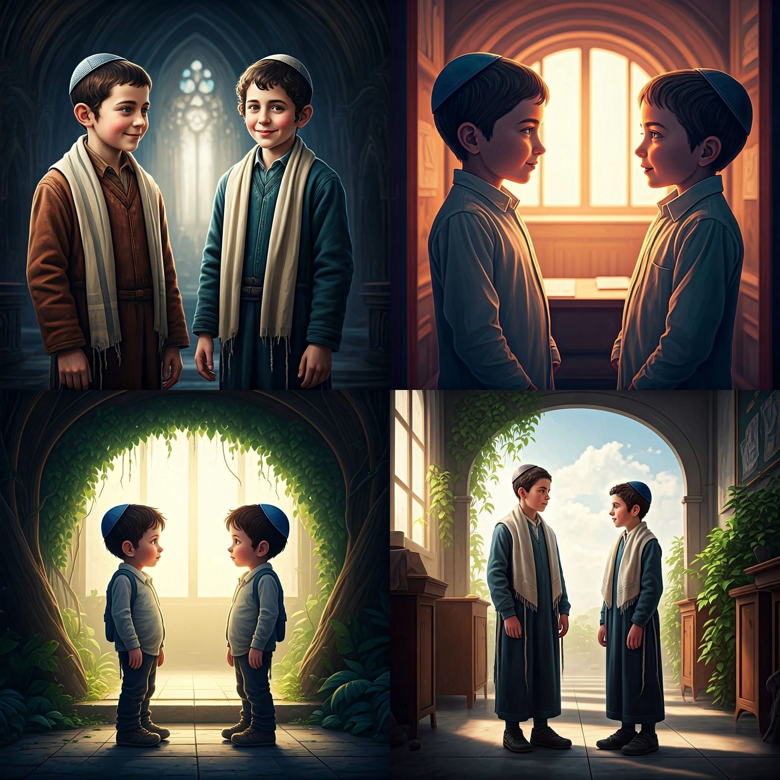 Modest Children Stand in Harmony, Distant yet Conn... - AI Art