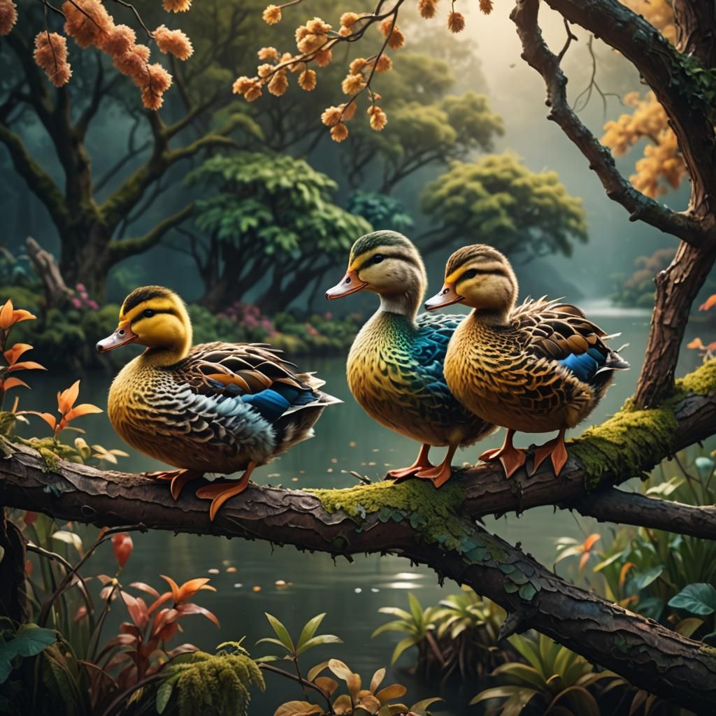 3 cute colorful fluffy duck - AI Generated Artwork - NightCafe Creator
