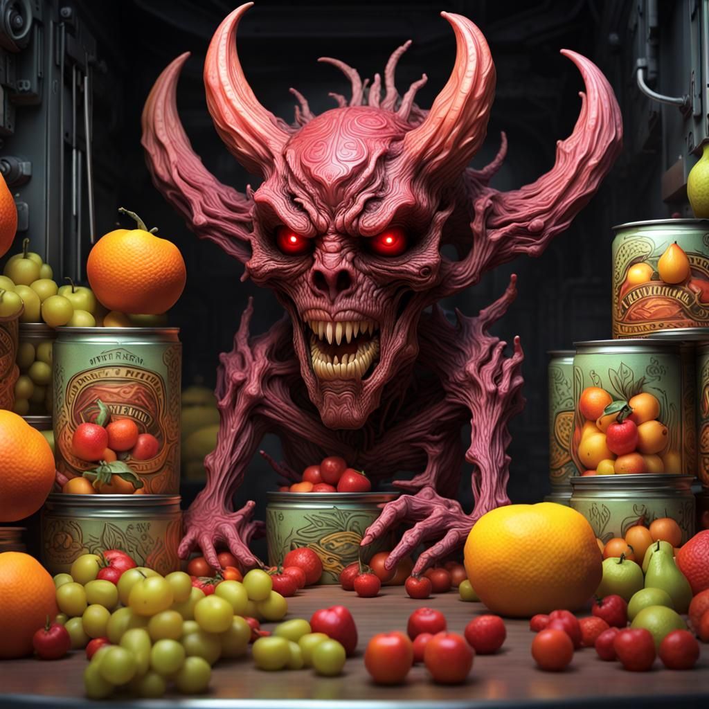 Furious demon of canned fruit - AI Generated Artwork - NightCafe Creator