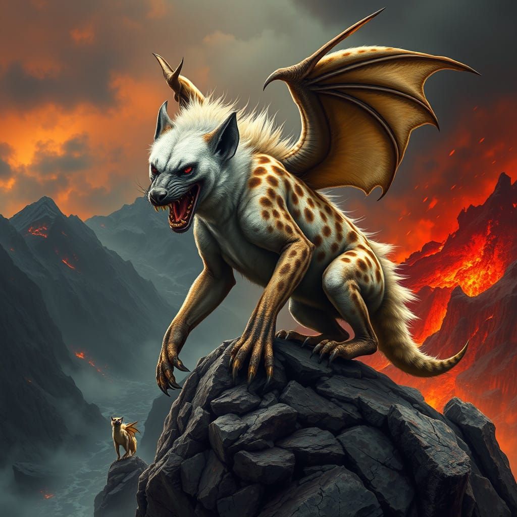 Ferocious Dragon-Hyena Emerges from the Fiery Dept... - AI Art