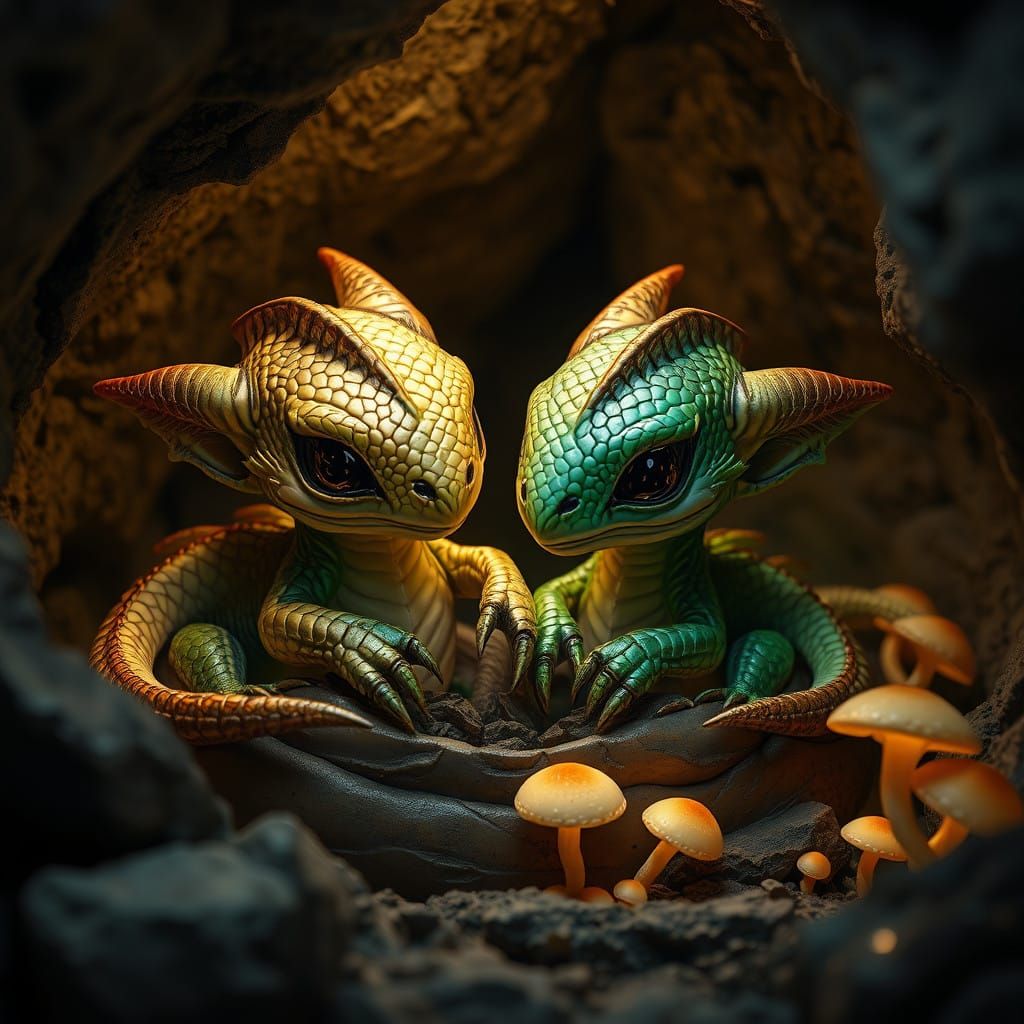 Dragon Hatchlings From Gold And Green Dragons