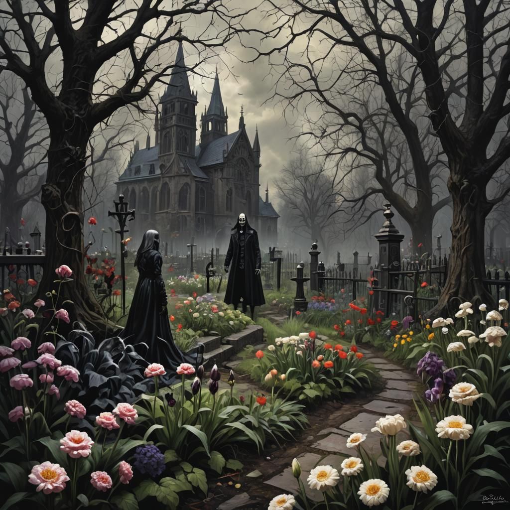 gothic horror dark spring garden - AI Generated Artwork - NightCafe Creator