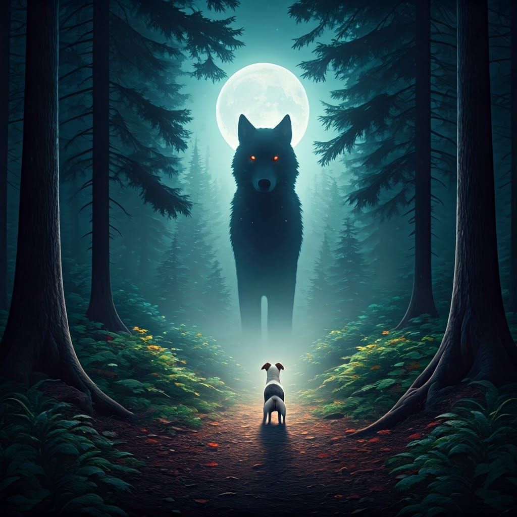 small dog summons shadow spirit of ancestral wolf for strength and courage