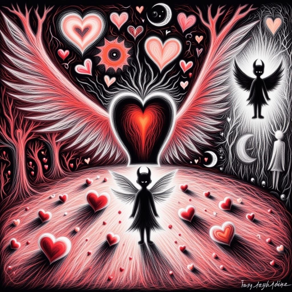 Gothic Valentine's Day Scenes in Whimsical Crayon ... - AI Art