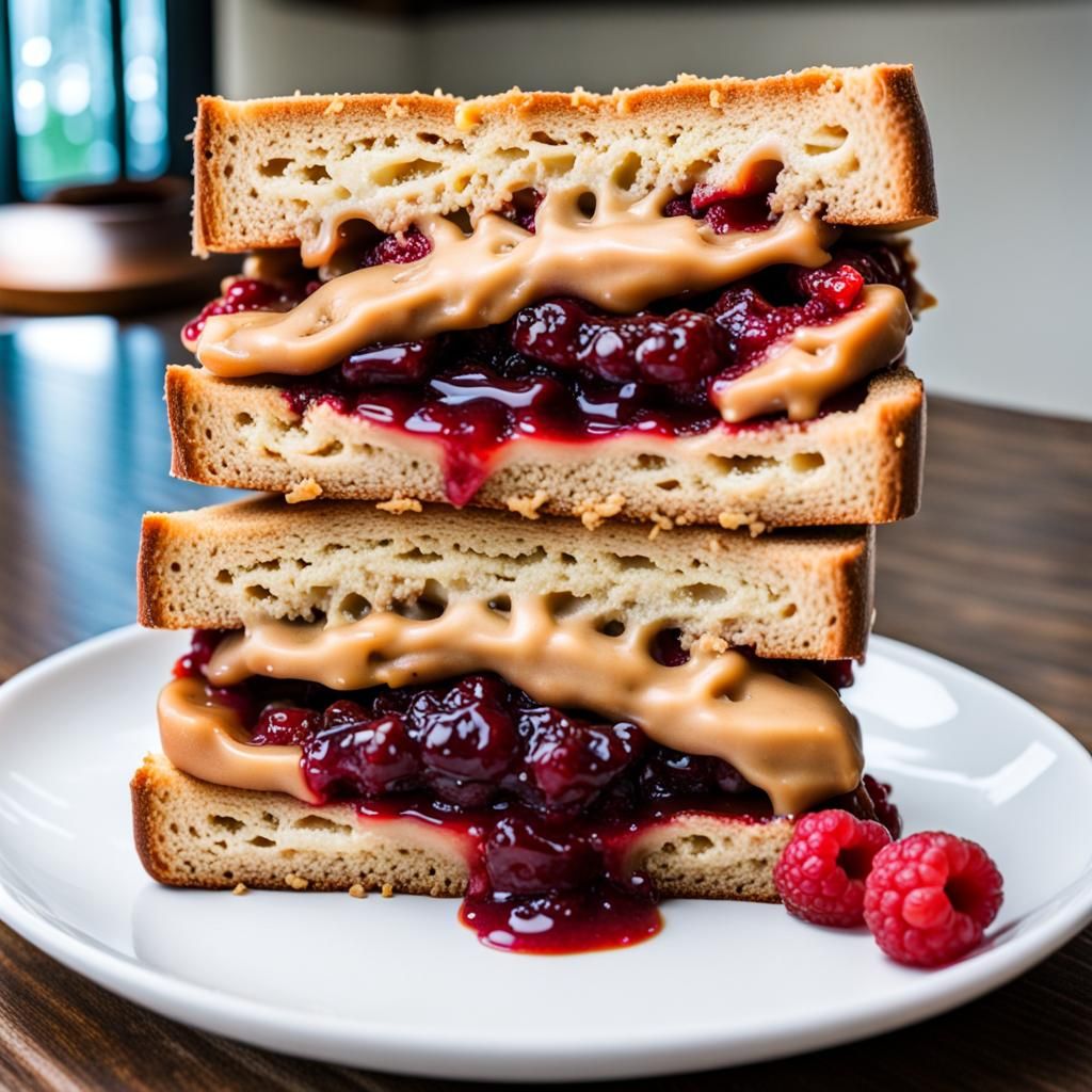 Peanut Butter and Melting Raspberry Jelly Sandwich - AI Generated ...
