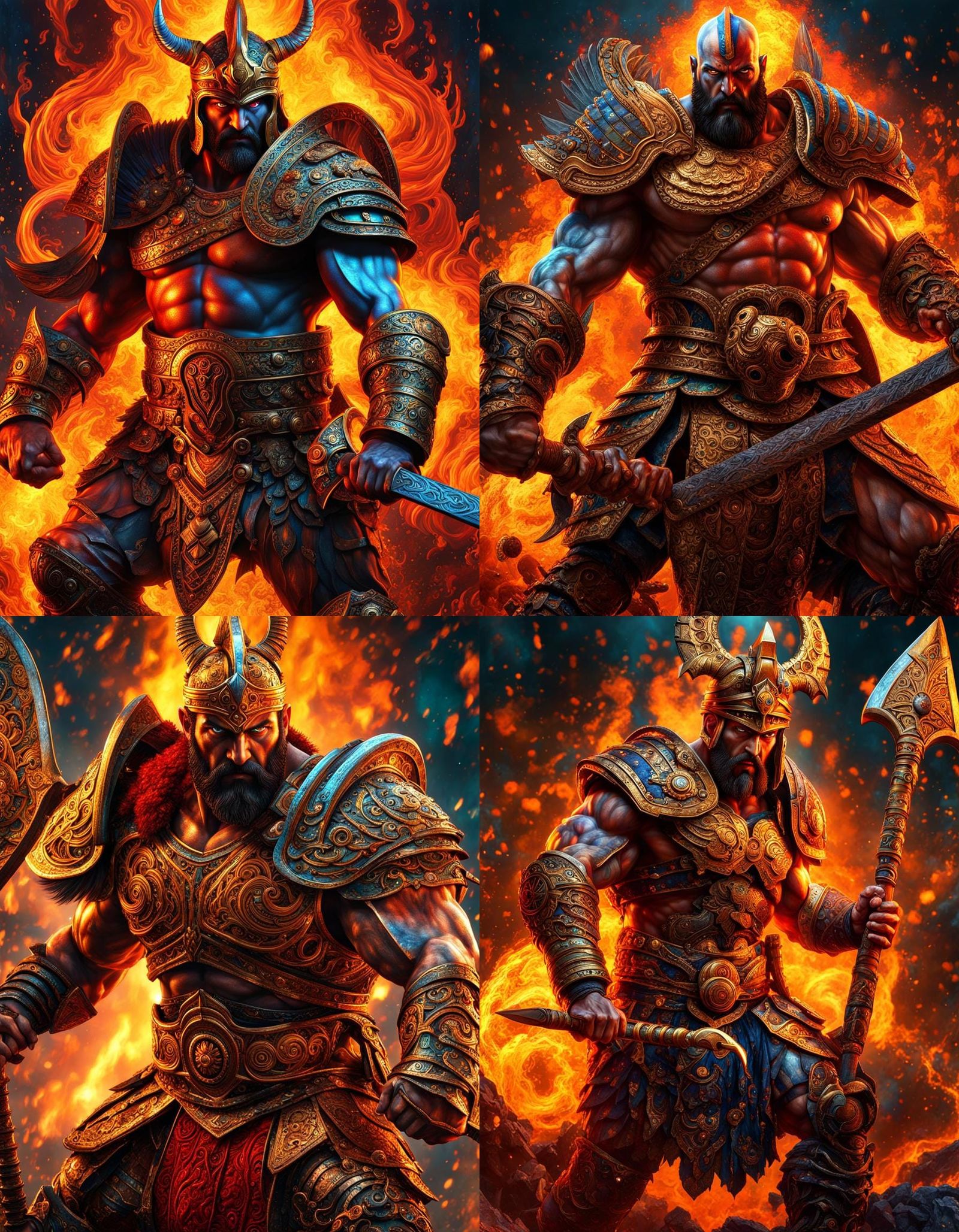 Ares, the god of war, firy , fiery eyes, muscular, strong, built, with ...