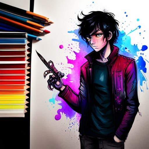 Art prompt for Nico di Angelo: Pale complexion, black hair, aviator ...