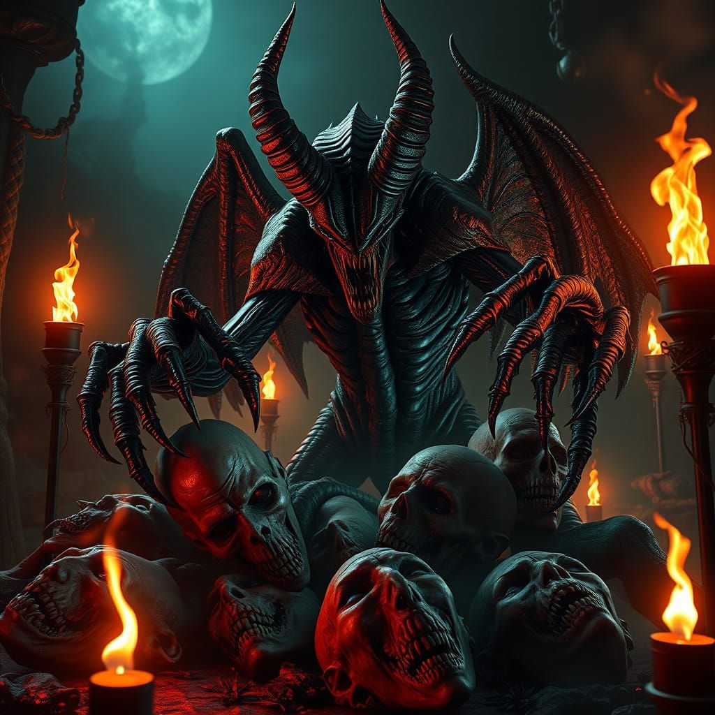 Grotesque Demon in Dark Fantasy Realm - AI Art