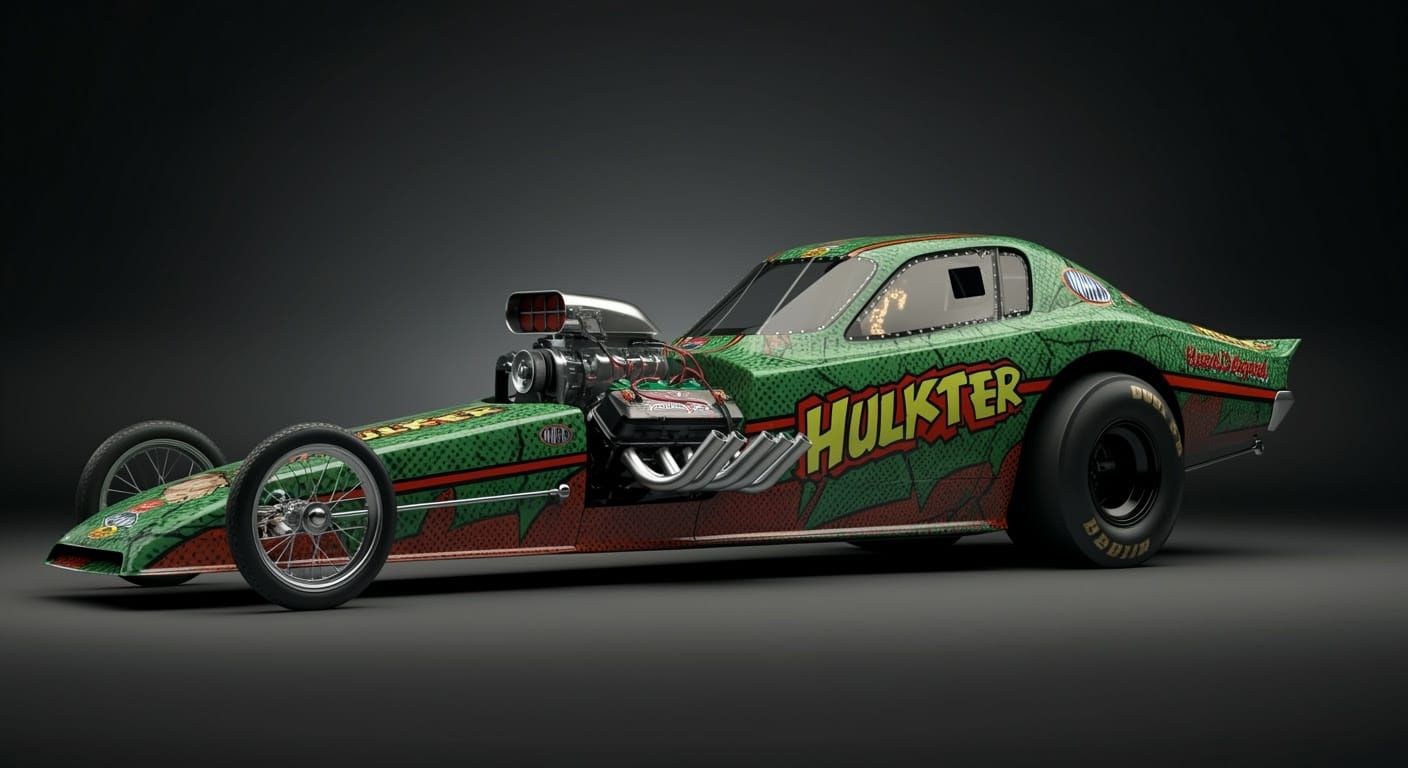 Retro-Futuristic Dragster in Classic Hulkster Live... - AI Art