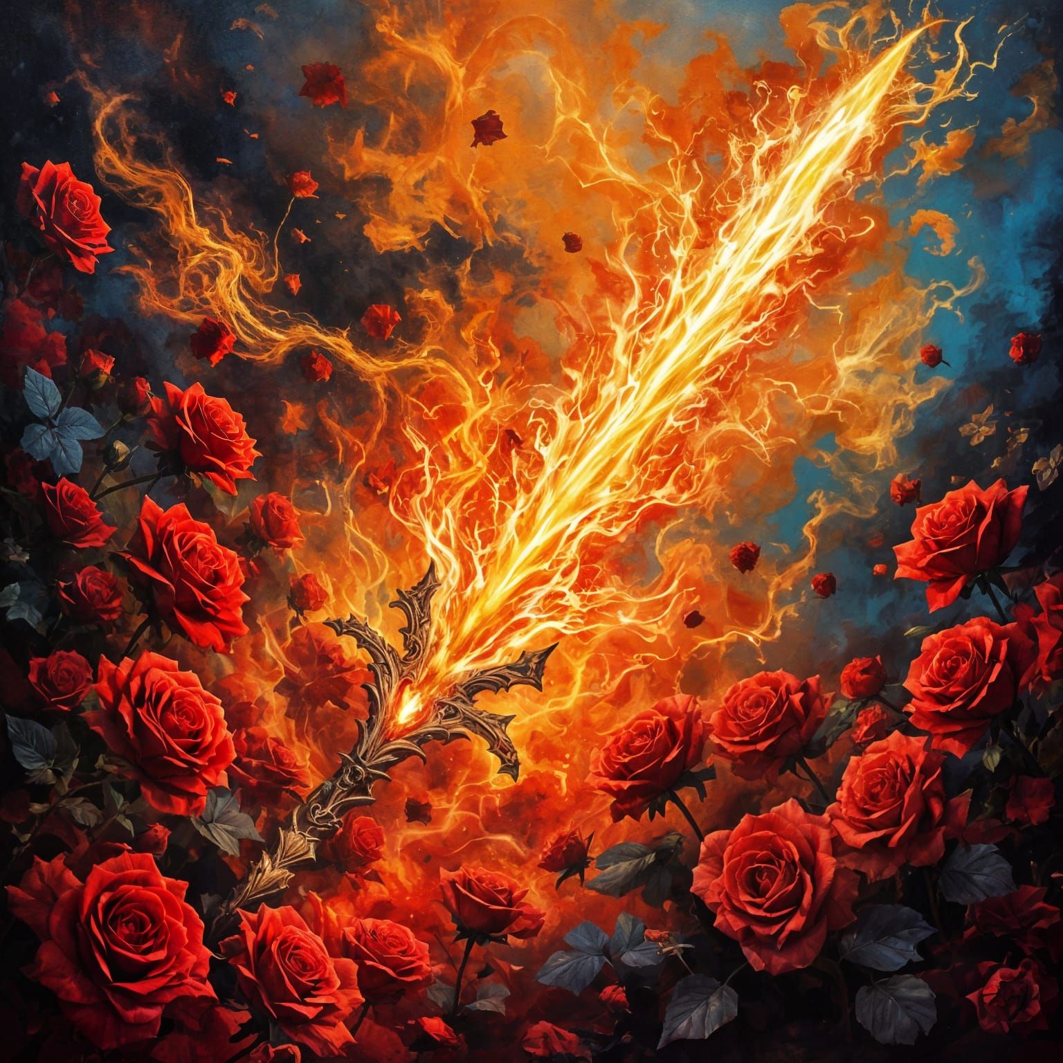 A blazing sword of fire, its blade crackling with molten energy 🔥