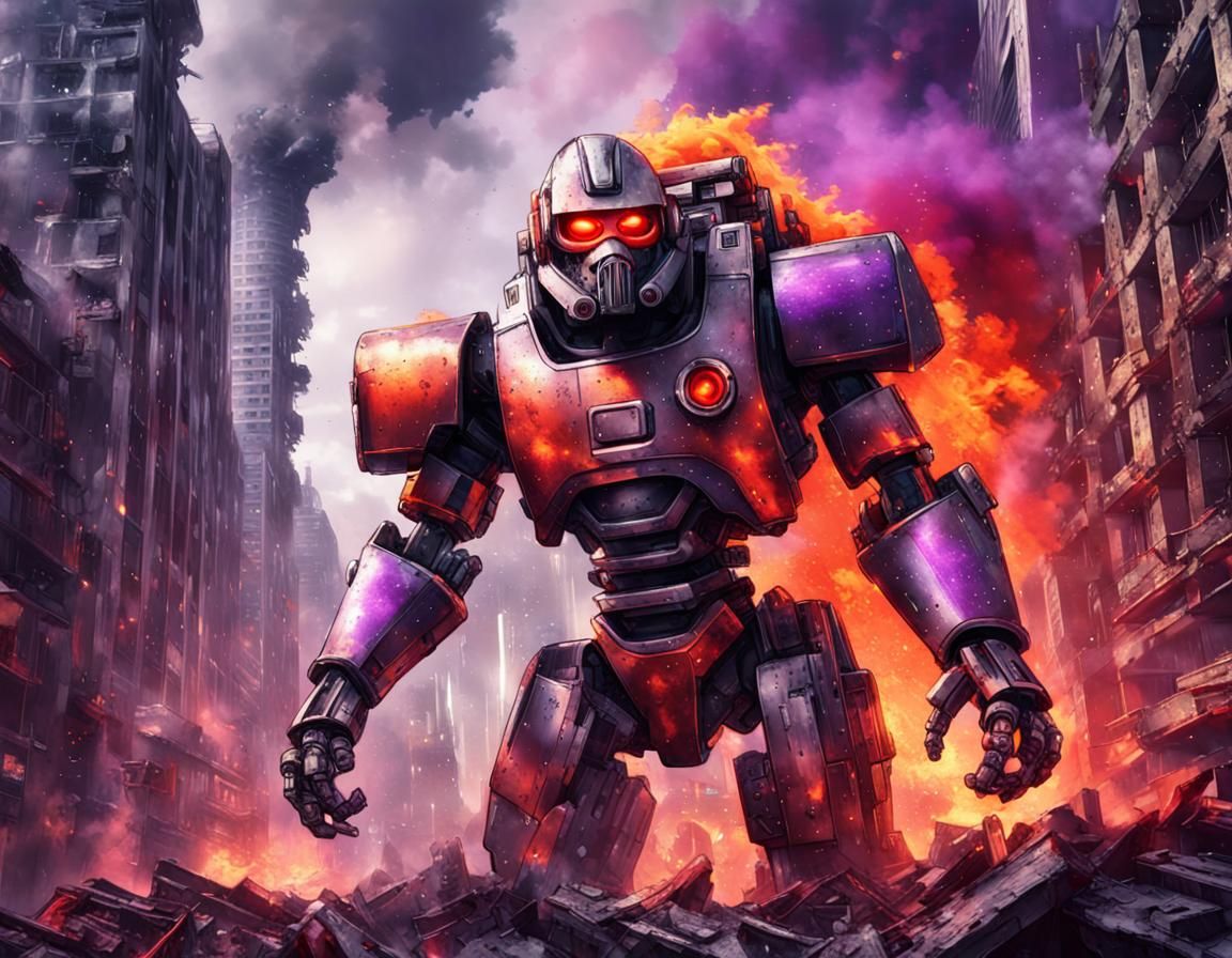 Cyberpunk Robot Santa Claus Wrecks the City in Hig... - AI Art