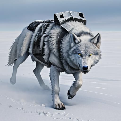 Frosty wolf on 4 legs in snowy tundra with steel chest plate armour - AI Generated Artwork ...