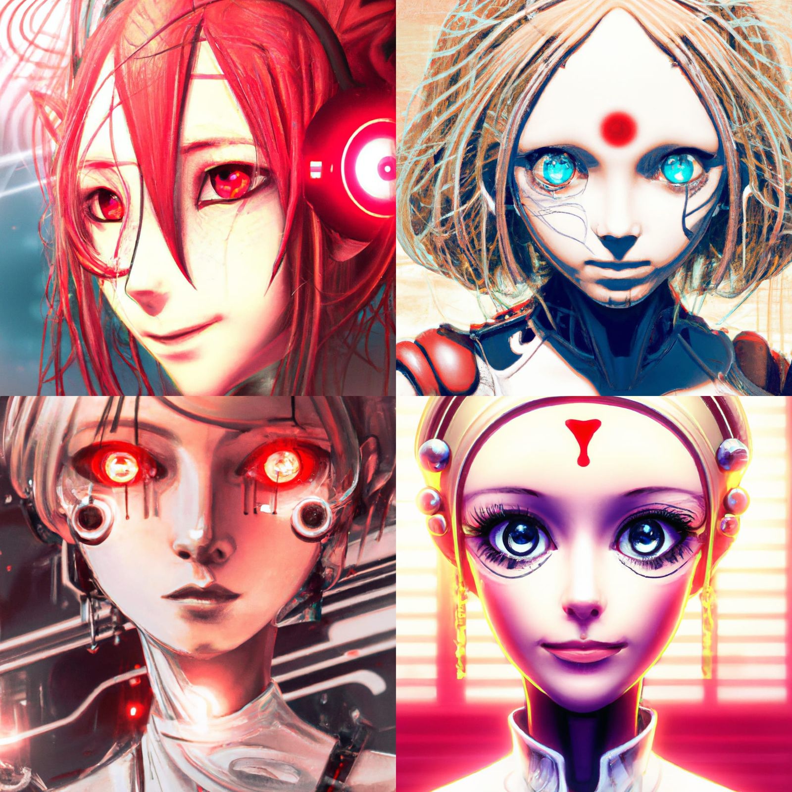 A gynoid. Her eyes emit a red light cyberpunk biopunk dendritic ...