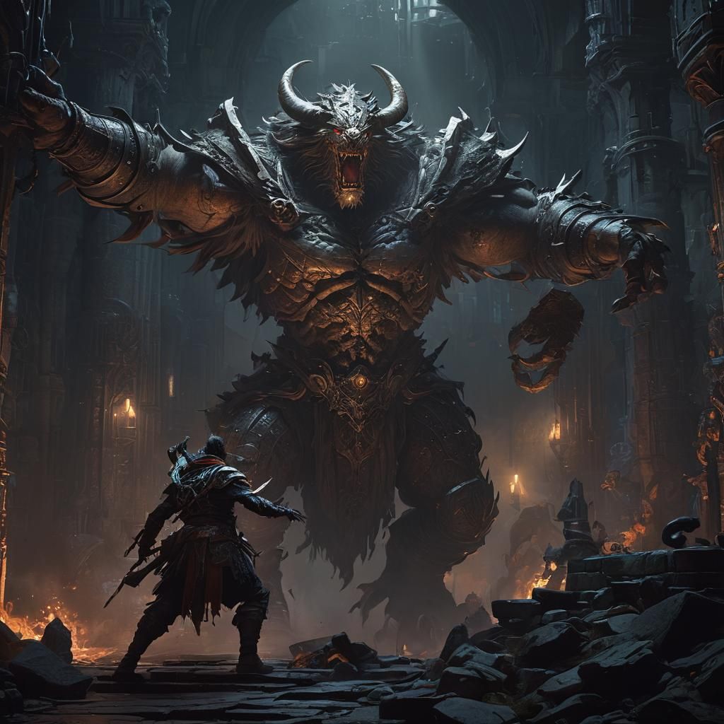 Epic Dark Fantasy Battle in a Haunted Dungeon - AI Art