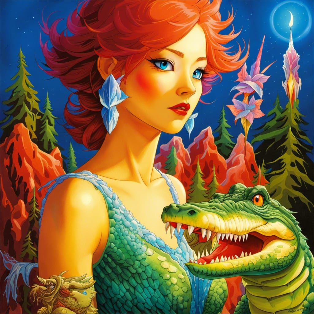 Lady and her croc - AI Generated Artwork - NightCafe Creator