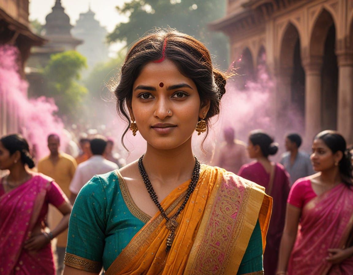 The Start of Holi II - Joyful Celebration in Vibrant Indian ...